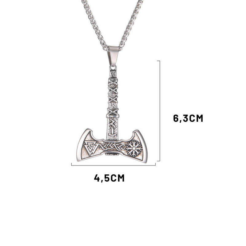 Cordão Machado Duplo de Odin Aço Inox - Símbolo de Força e Coragem Vik